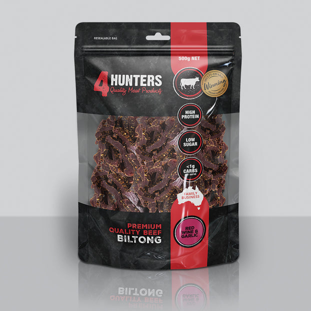 500g Red Wine & Garlic - Biltong – 4 Hunters Biltong