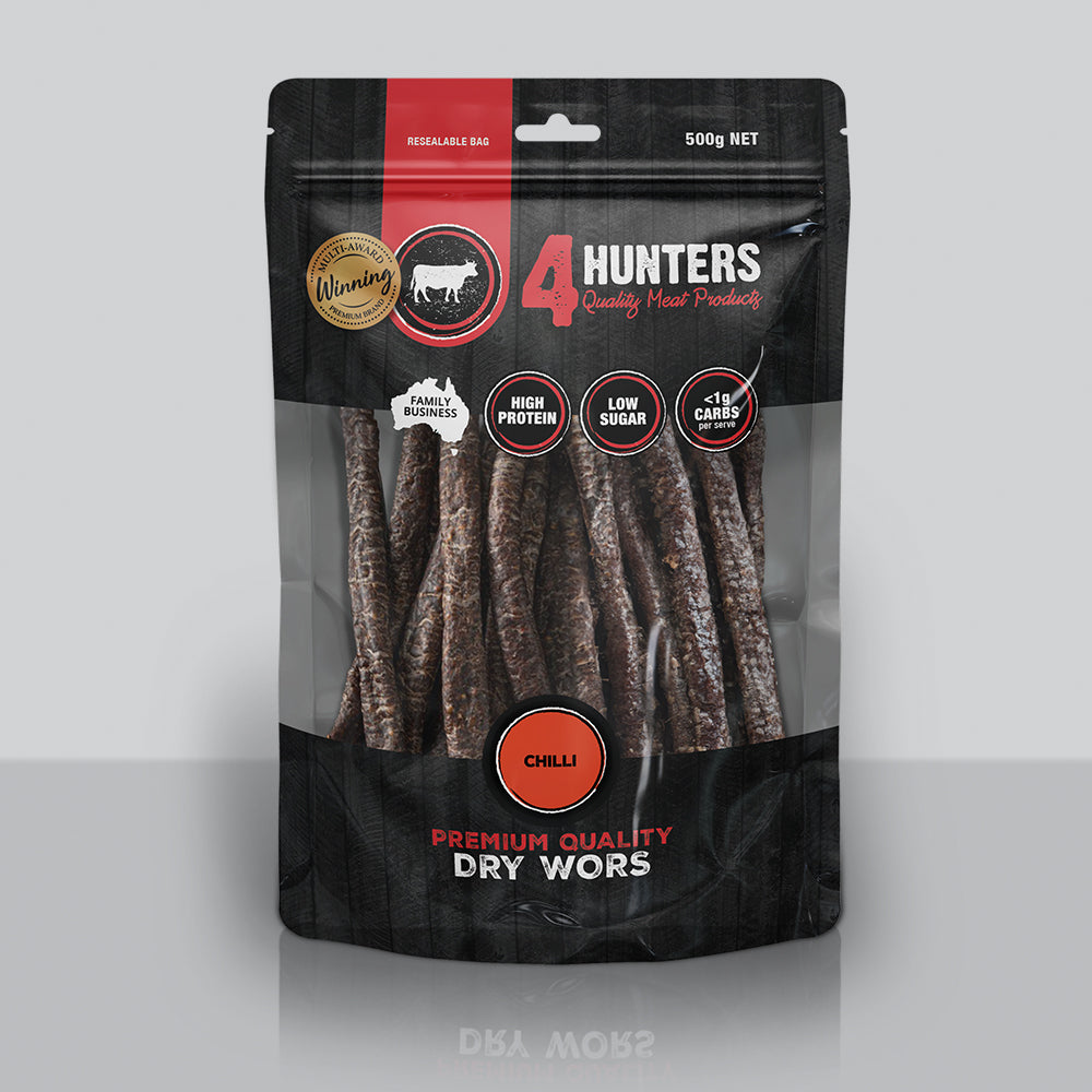 500g HOT Chilli - Dry Wors / Droëwors – 4 Hunters Biltong